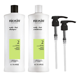Nioxin System 2 Shampoo & Conditioner Prepack, Natural Treated Hair with Progressed Thinning, Pumps Included, 33.8 fl oz (Packaging May Vary)