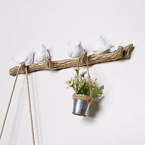 Sweet FanMuLin Resin Decorative Birds On Tree Branch Decor Wall Mounted Coat Rack Art Decor Hanger for Coats/Hats/Keys/Towels/Clothes Storage Hanger (4 Hooks, White)