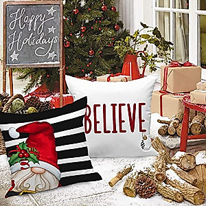 Lanpn Winter Merry Christmas Throw Pillow Covers 18x18 Set of 4, Decorative Red and Black Snowman Gnome 18 inch Holiday Cushion Cases Home Outside Porch Decor Decoration