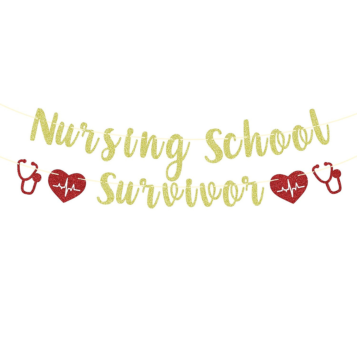 Gold Glitter Nursing School Survivor Banner, Class of 2025 RN/Earned It/Nurse Call The Shots, 2025 Nursing School Graduation Party Decorations Supplies