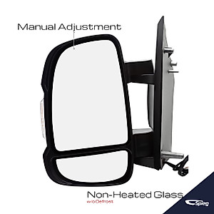 Spieg CH1320417 Driver Side Mirror for 2014-2021 Ram Promaster 1500 2500 3500 | Left Side View Mirror Assembly Manual Adjustment Non-Heated Turn Signal Light Temp Sensor | Textured Black Cover 4 Pins