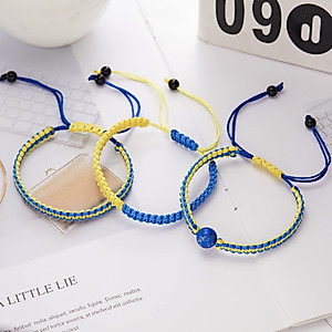 Pingyongchang 4 PCS Ukrainian Yellow Blue Bracelet Set Hand Braided Adjustable Handmade Braided Rope Bracelet String Thread Bracelets Bracelet with Natural Crystal Bracelet