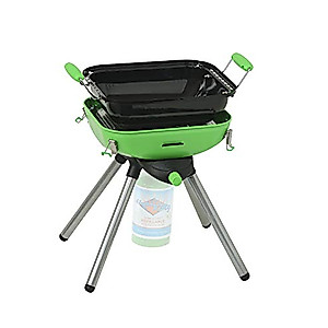 Flame King YSNVT-301 Multi-Function Portable Propane BBQ Grill Camp Stove, 8000 BTU 9.5 x 12 Inch Cooking Surface, Light Green/Black