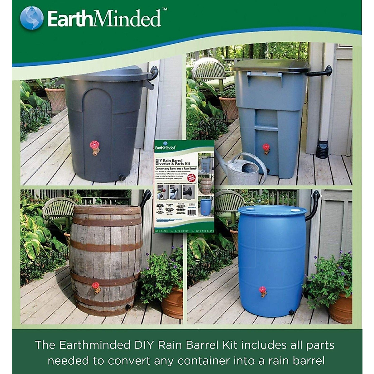 EarthMinded DIY Rain Barrel Diverter and Parts Kit - Water Collection System To Convert Containers into Rain Barrels - Catch Rain Water for Outdoor Chores - RBK-0001