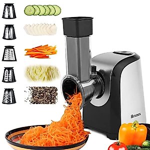 Homdox Salad Maker Electric Slicer Shredder Greater Electric Cheese Grater Salad Maker Machine Carrot Slicer with 5 Stainless Steel Rotary Blades, One-Touch Control