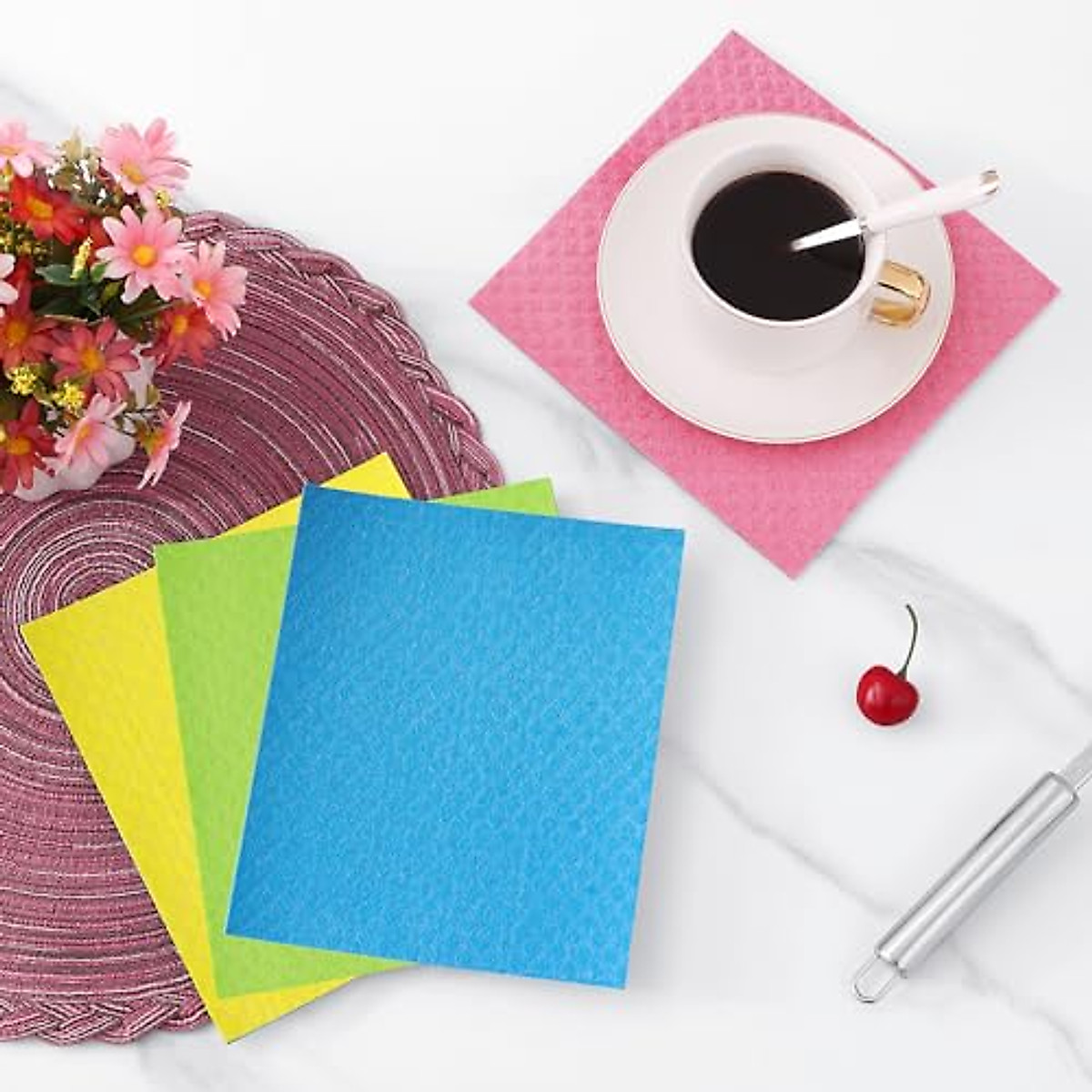 Homaxy Swedish Dishcloths for Kitchen, 6 Pack Reusable and Washable Cellulose Sponge Cloths Dish Towels, Absorbent and No Odor Paper Towels for Dishes ＆ Counters, Assorted