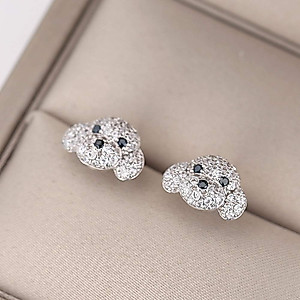 Oidims Cute Dog 925 Sterling Silver Cubic Zircoina Post Stud Earrings for Girls Teens Women Hypoallergenic Fashion Dainty Rhinestone Crystal Best Friend Animal CZ Jewelry Birthday Bff