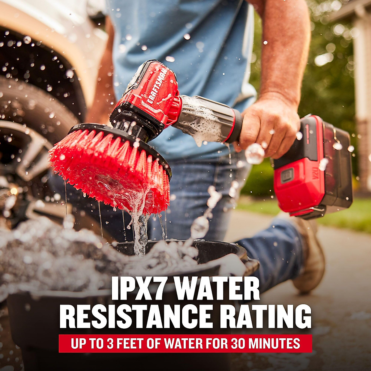 CRAFTSMAN V20 Cordless 2-in-1 Power Scrubber Kit, Multi-Purpose, Includes Bristle Brush, 2Ah Battery, V20 Battery Charger, and 60.5 in. Telescoping Pole (CMCPS520D1)