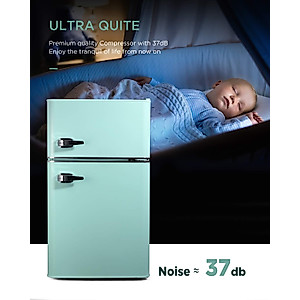 ADT Mini Refrigerator with Handle, 3.2 Cubic Feet Capacity Mini Fridge with Freezer (Mint Green)