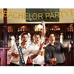 BroSash Bachelor Party Banner - Gold Sexy Stripper Bachelor Banner Bachelorette Party Decorations Naughty Wedding Decor Groom to Be Favor Garland Sign Bride Bridal Shower Supplies Engagement Idea…