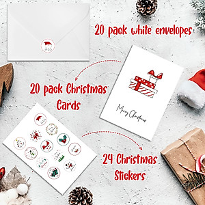 ZICOTO Beautiful Modern Christmas Cards Set of 20 - Incl. Bulk Envelopes, Matching Stickers And Storage Box - Perfect to Send Warm Holiday Wishes to Friends and Family