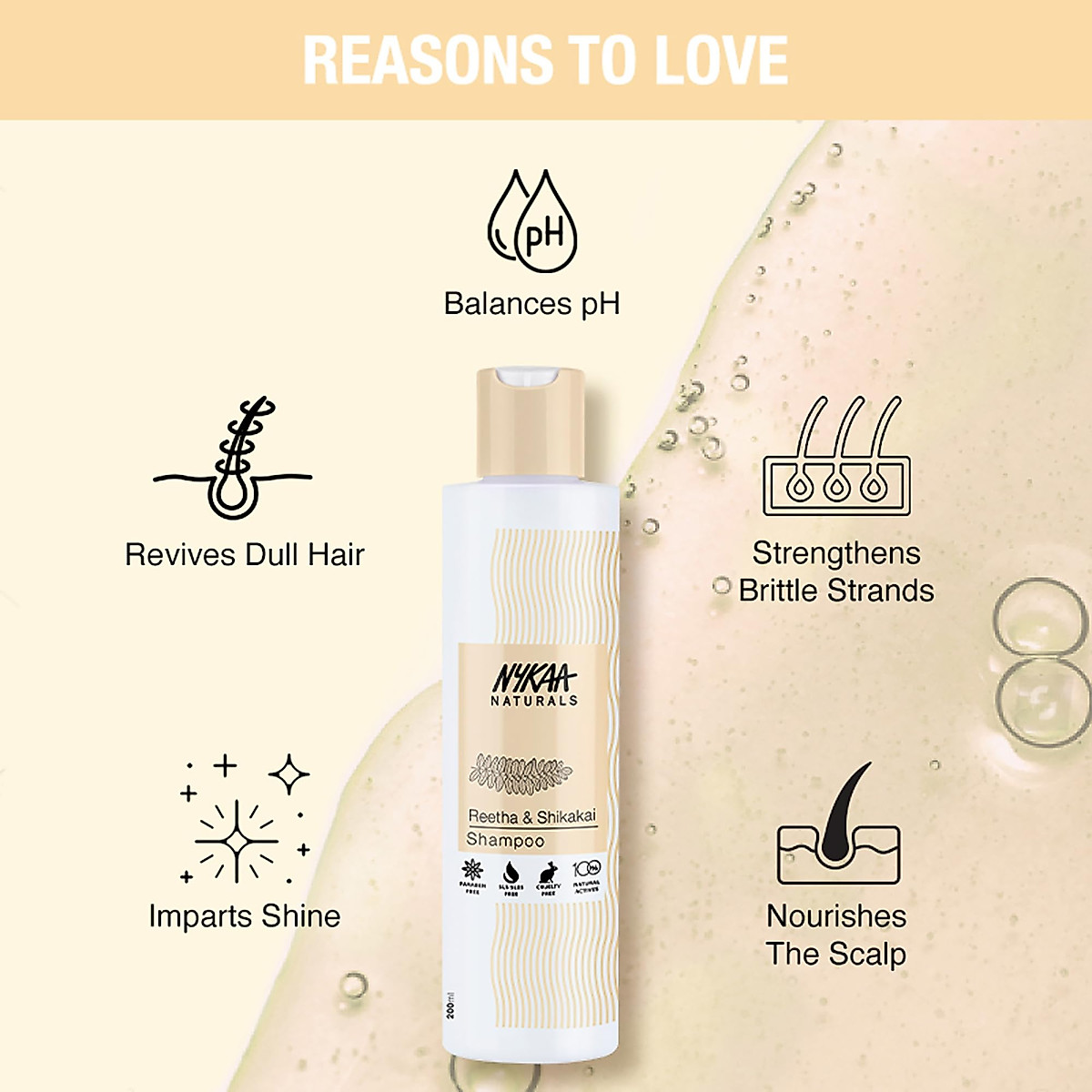 Nykaa Naturals Shampoo, Reetha and Shikakai, 6.76 oz - Hair Growth Shampoo - Revives Dull Hair and Strengthens Roots - Safe for Colored Hair