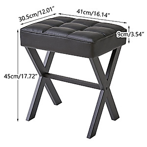 IBUYKE Square Makeup Stool with X-Leg Foot Rest, PU Footrest Stool, Ottoman Seat Vanity Stool, Multi-Use as Small Side Table, for Bedroom, Living Room, Black LG-71B
