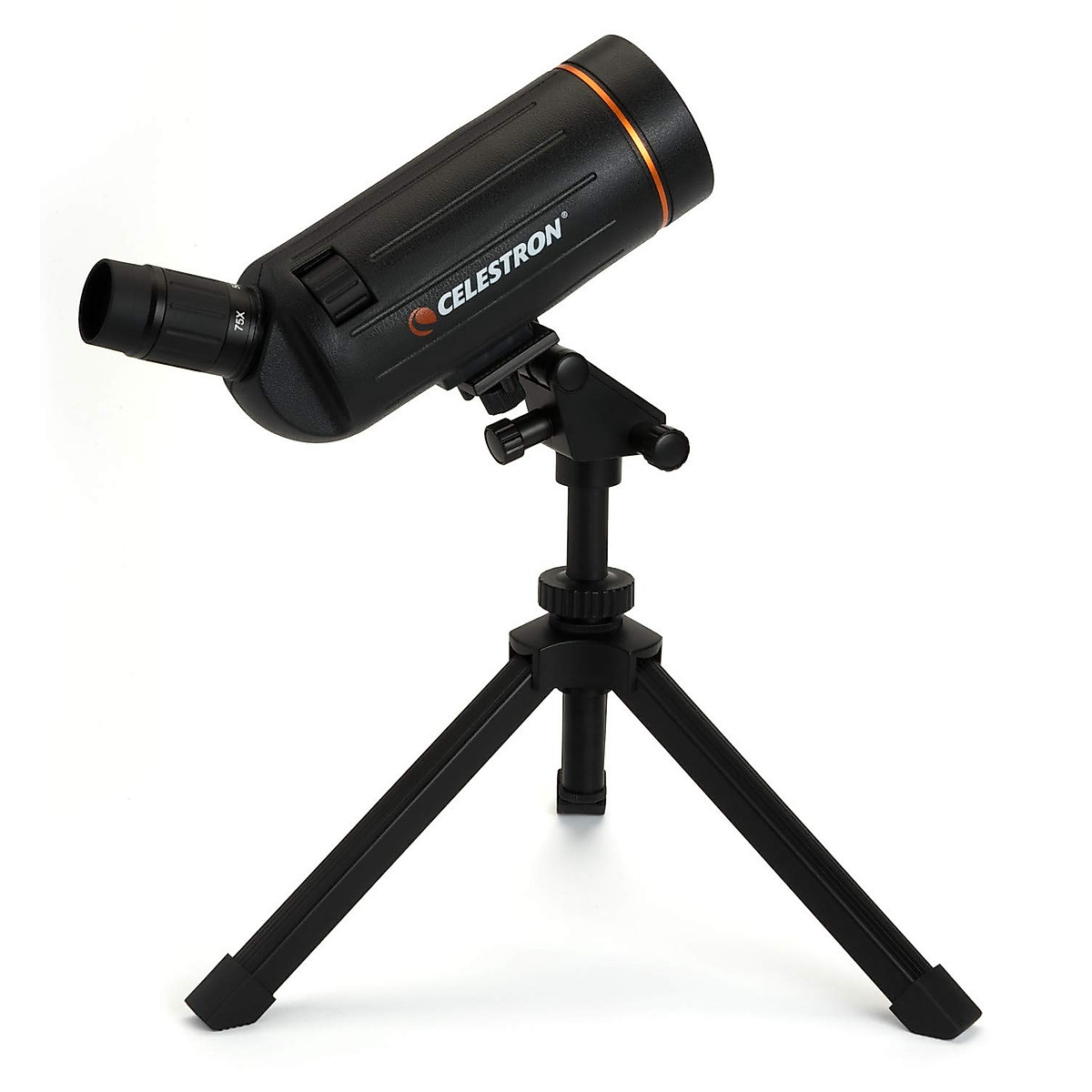 Celestron – Mini MAK 70mm Angled Spotting Scope – Maksutov Spotting Scope – Great for Long Range Viewing – 25–75x Zoom Eyepiece – Multi-Coated Optics – Rubber Armored – Tabletop Tripod Included,Black