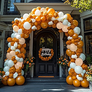 YAOWKY ThanksGiving Balloons Fall Garland Arch Kit,124pcs 18 12 5 In Burnt Orange Pastel Orange White Sand Balloons for ThanksGiving Fall Baby Shower Birthday Pumpkin Themed Party Decorations