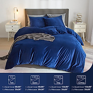 HYBD Soft Velvet Duvet Cover King Size - Breathable & Lightweight Duvet Cover Set 3 Pieces, 1 Duvet Cover 104x90 inches & 2 Pillow Shams, Royal Blue