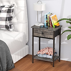 Night Stand Beside Tables with Drawers Nightstand for Small Spaces Side Table with Storage Shelf Rustic End Table Small Night Stand for Bedroom, Living Room, Study, Office, Pantry