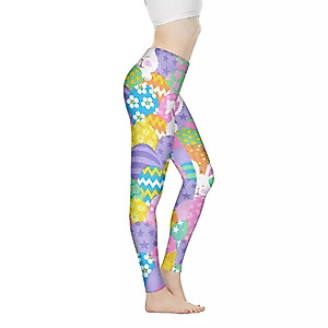 Belidome Cute Easter Bunny Egg Women's Leggings Yoga Pants Tummy Control Butt Lift High Waist Gym Tights Plus Size XS-3XL for Workout Casual Party Wear Rabbit Print