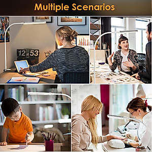 ShineTech LED Desk Lamp for Home Office, Eye-Caring Desk Light with Clamp, 3 Colors Stepless Brightness Adjustable Flexible Gooseneck, USB Adapter