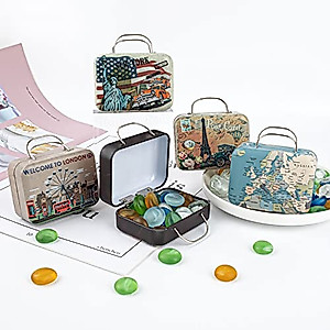 Framendino, 5 Pack Mini Suitcases Boxes Small Cartoon Tin Plate Gift Box Rectangular Coin Container Handbag with Handle for Party Wedding Decorations (Style D)