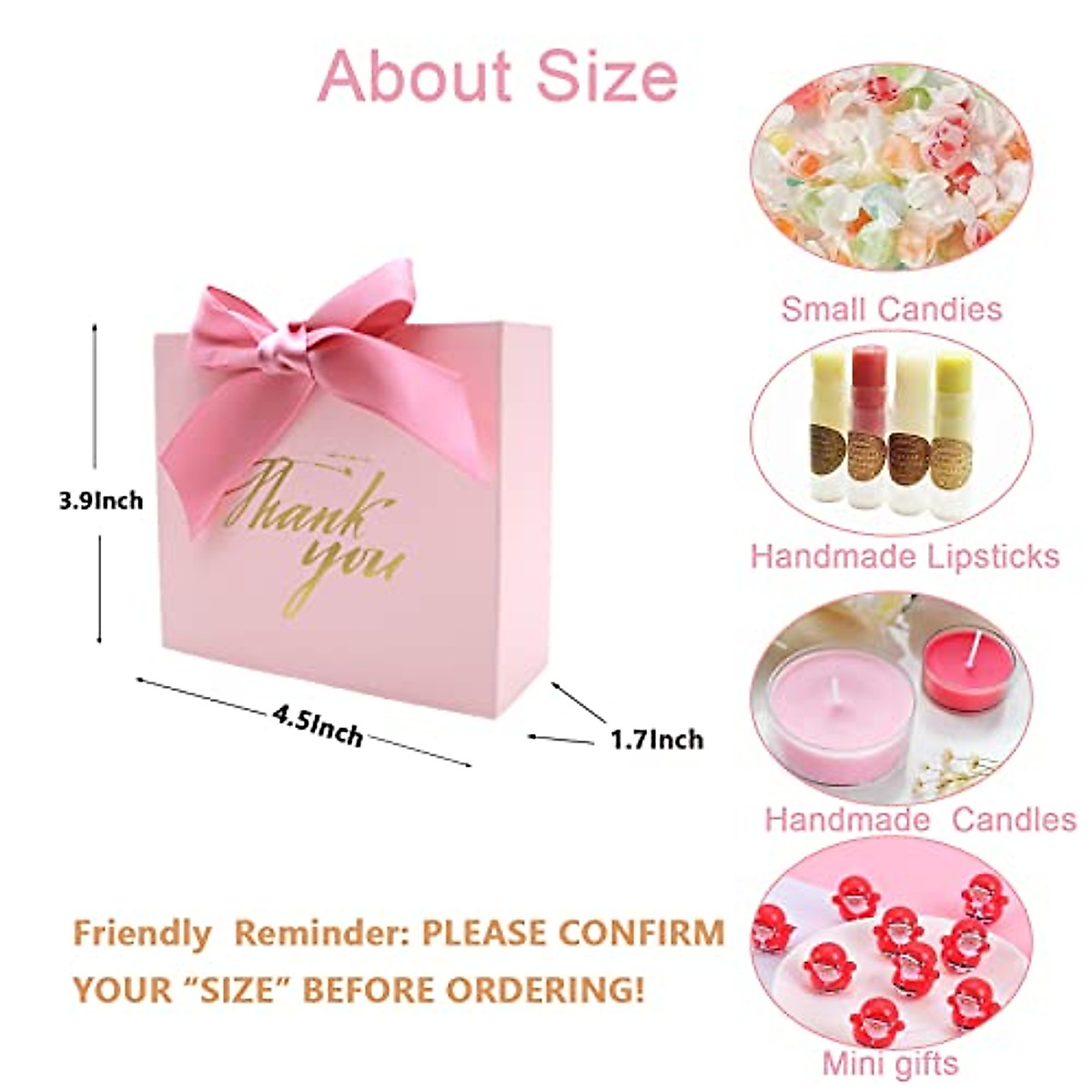 Pink Gift Bags 25Pack Extra Small Thank You Paper Gift Bags with Bow Ribbon, 4.5x1.7x3.9 Mini Party Favor Treat Boxes for Wedding, Baby Shower, bridal, Holiday Gifts Bulk