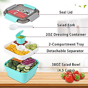 Vivimee 3 Pack Salad Lunch Containers To Go, 52 Oz & 38 Oz Large Lunch Containers, 3-Compartment with Dressing Container, Built-in spoon, Reusable Salad Bowl, Salad Containers for Lunch, Fruit, Snack