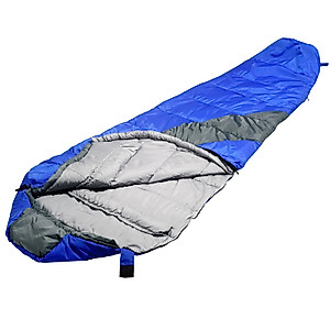 OuterEQ Compact Lightweight Mummy Sleeping Bag, Compression Sack Waterproof for Camping & Hiking & Backpacking (Blue/Grey Right)