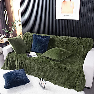 YUSOKI Olive Green Faux Fur Throw Blanket,2 Layers,50" x 60" Cozy Plush Fluffy Blanket Furry Fuzzy Warm Cute Shaggy Blanket for Fall Bed Living Room Décor Baby Women Pet