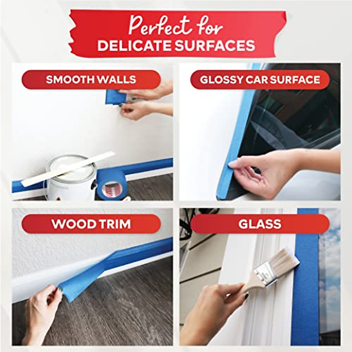 XFasten Professional Blue Painters Tape 2-Inches x 60 Yards (3-Pack) Blue Painters Masking Tape Bulk - Sharp Edge Line Technology, Produces Sharp Lines | Residue-Free and Artisan Grade Wall Trim Tape