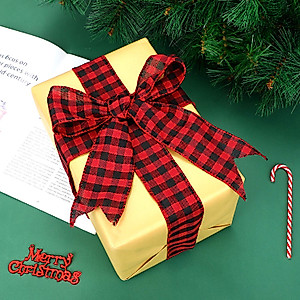 2 Rolls Wired Edge Ribbons Buffalo Plaid Burlap Ribbon Farmhouse DIY Gift Wrapping Crafts for Christmas Bow Wreath Tree Decoration (Red Black Plaid, 2.5 Inch Wide, 39.3 Feet)