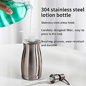ZEBEYIMA Brushed Stainless Steel Countertop Soap Dispenser Rust and Leak Resistant Hand Soap Pump with Funnel for Kitchen Countertops and Bathroom Dispensers (13.5 oz/400 ml)…