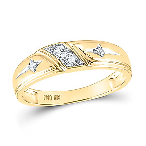 Sizes - L = 9.5, M = 12 - 10k Yellow Gold Diamond Cross on Side Mens And Ladies Couple His & Hers Trio 3 Three Ring Bridal Matching Engagement Wedding Ring Band Set (0.15 cttw.) - Please use drop down menu to select your desired ring sizes