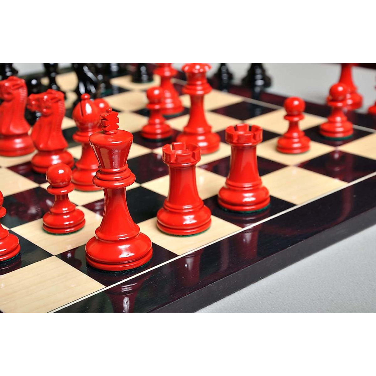 The Grandmaster Chess Set - Pieces Only - 4.0" King (Black & Red Lacquered)