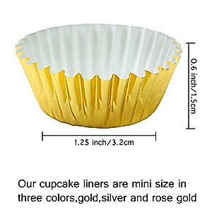 Elcoho 600 Pieces 1.25 Inch Mini Foil Metallic Cupcake Liners Muffin Paper Cases Baking Cups, Gold, Silver and Rose Gold