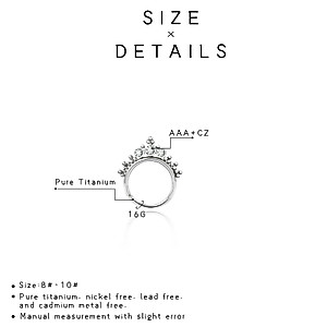 TGNEL 16G G23 Pure Titanium Nose Rings Hoops Front Facing Cubic Zirconia Septum Rings, ASTM F136 Titanium Rook Daith Cartilage Earrings Hypoallergenic Piercing Jewelry for Women Men 8mm