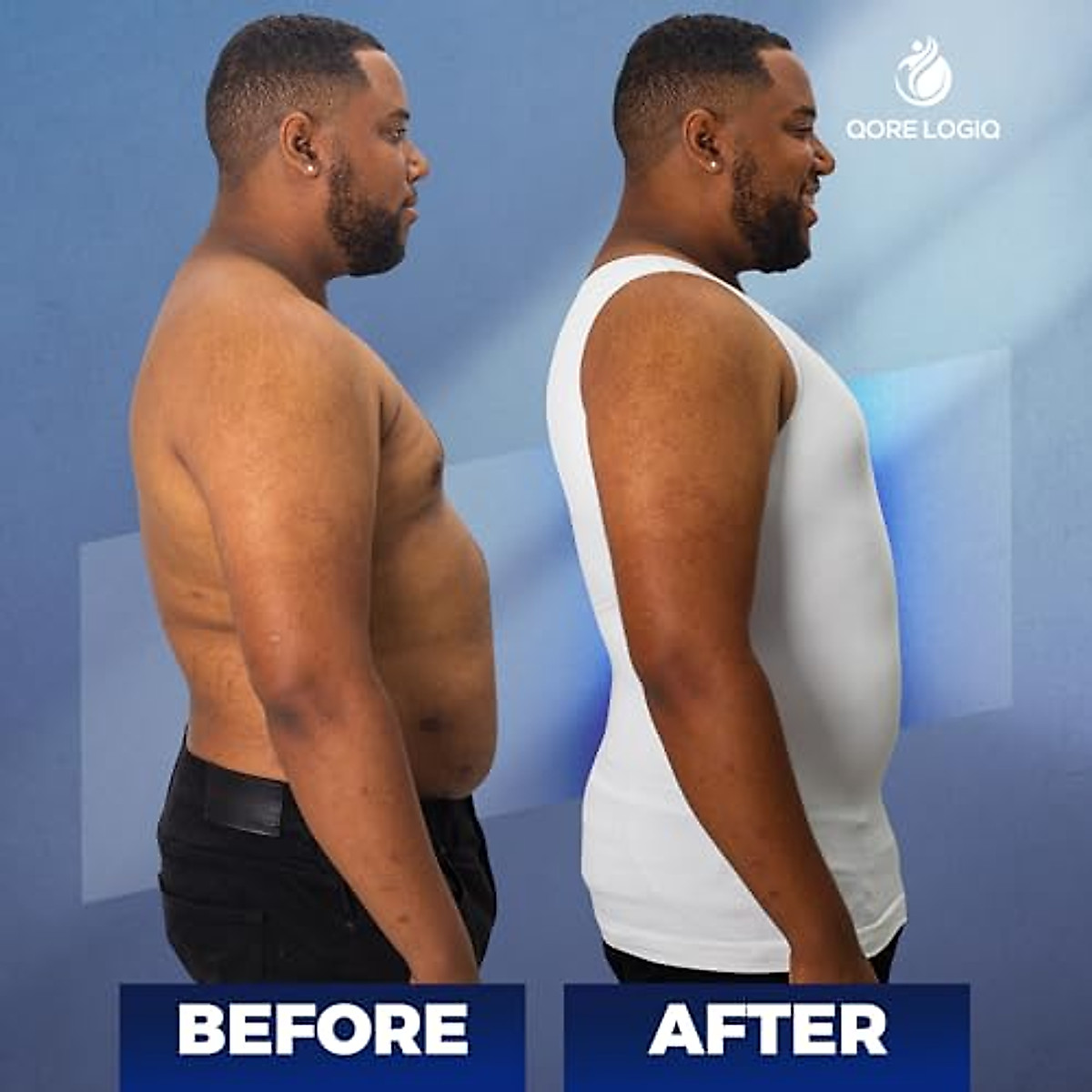 QORE LOGIQ Men's Gynecomastia Compression Shirt, White Tank Top Body Shaper, Slimming Undershirt, Sleeveless XL