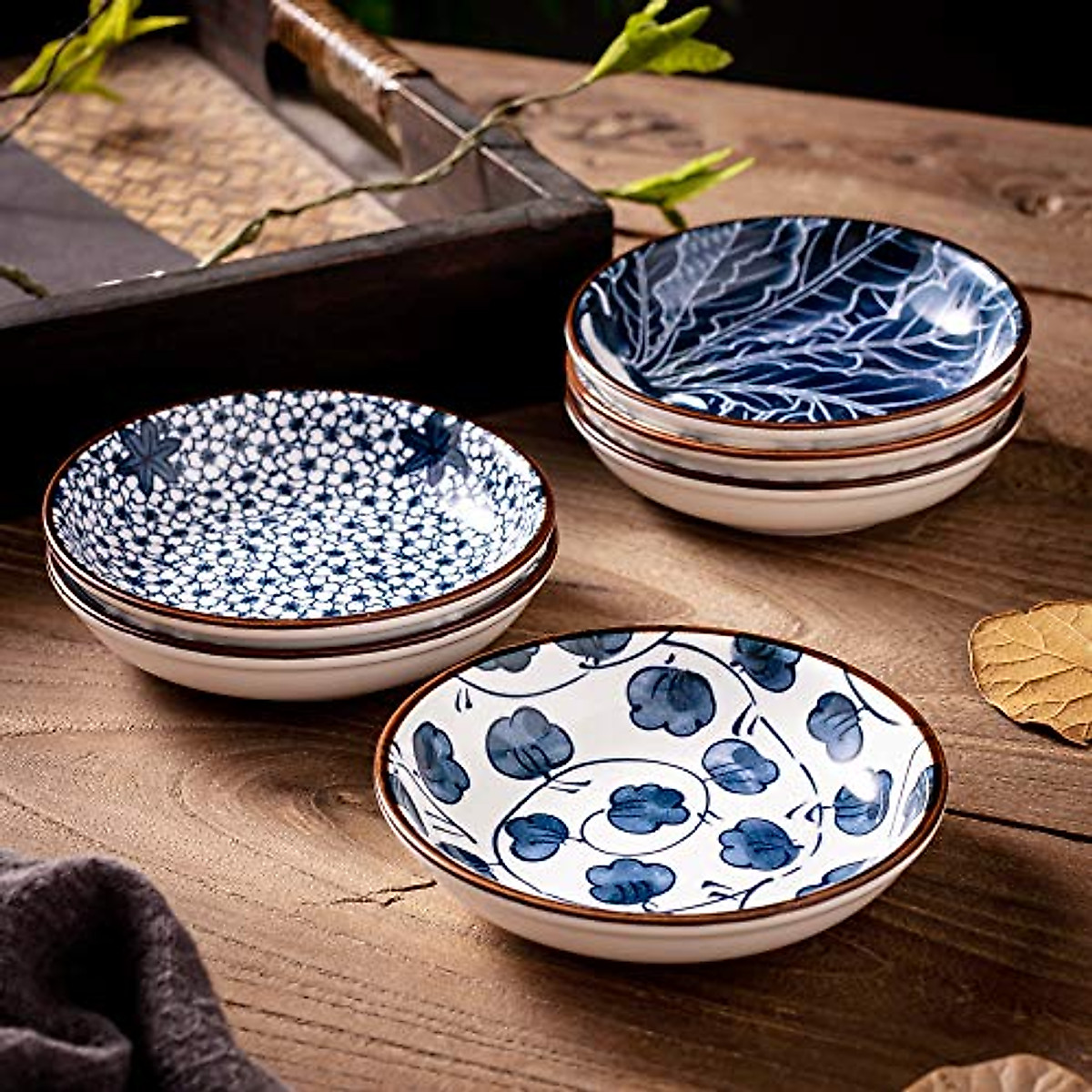 Japanese Style Ceramic Dipping Bowls,4 Inch Side Dishes Sauce Dishes for Sushi,Sauce,Snack and Soy,3 Oz Blue and White Pinch Bowls for Kitchen Prep - Set of 6(4 inch)