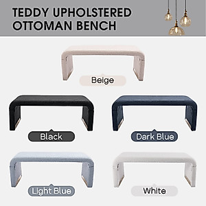 NIOIIKIT 43.3'' Ottoman Bench with Boucle Fabric, Faux Fur End of Bed Bench with Golden Metal Legs, Upholstered Entryway Bench for Living Room, Bedroom, Entryway (Black)