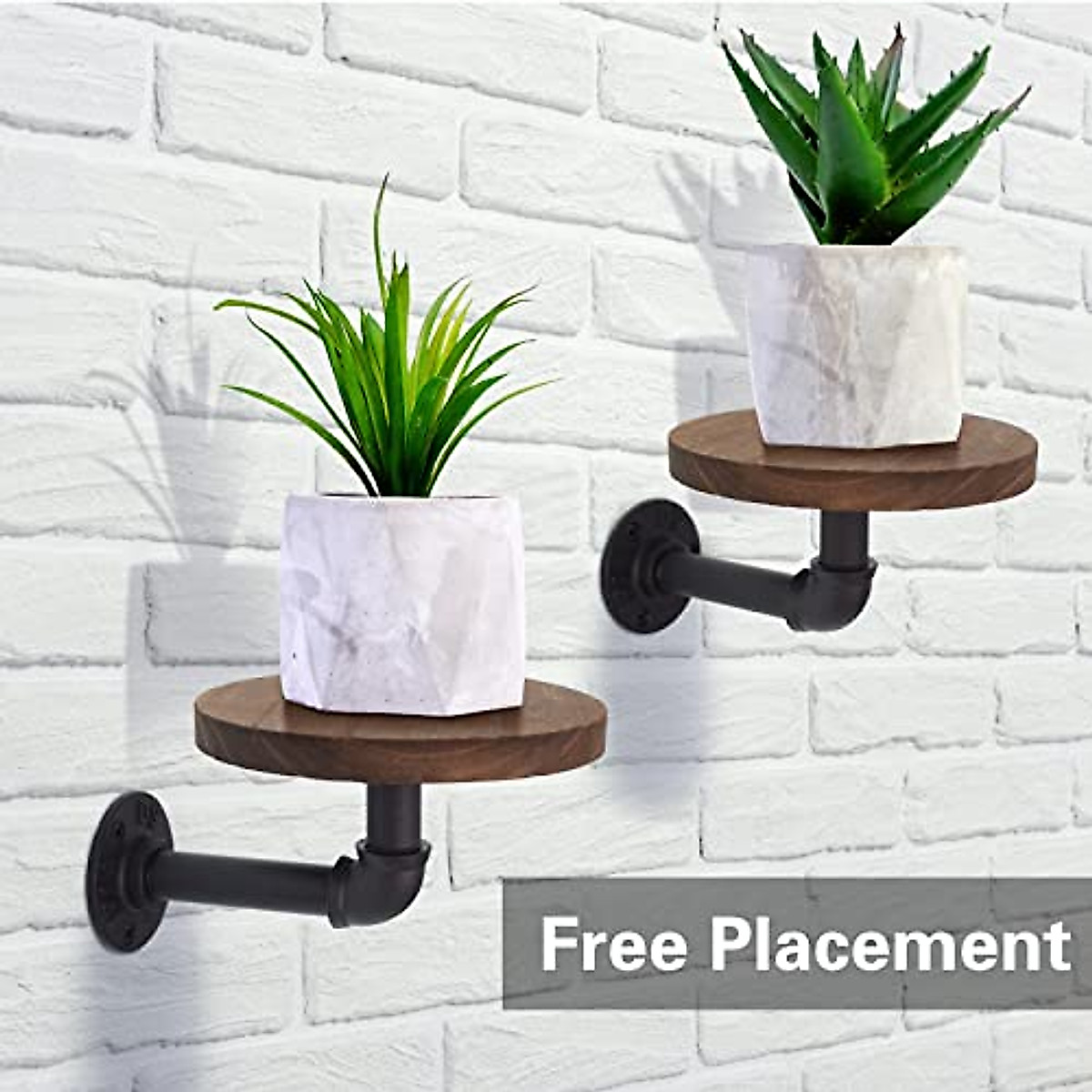 KeaJuidy Wall Mounted Floating Shelves Round Display Rack with Metal Industrial Pipe Brackets, 5.9 inch Industrial Pipe Shelving for Bedroom, Bathroom, Living Room, Kitchen, Set of 2