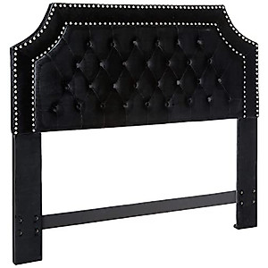 Iconic Home Chava Headboard Velvet Upholstered Button Tufted Double Row Silver Nailhead Trim Modern Transitional Full/, Queen, Black
