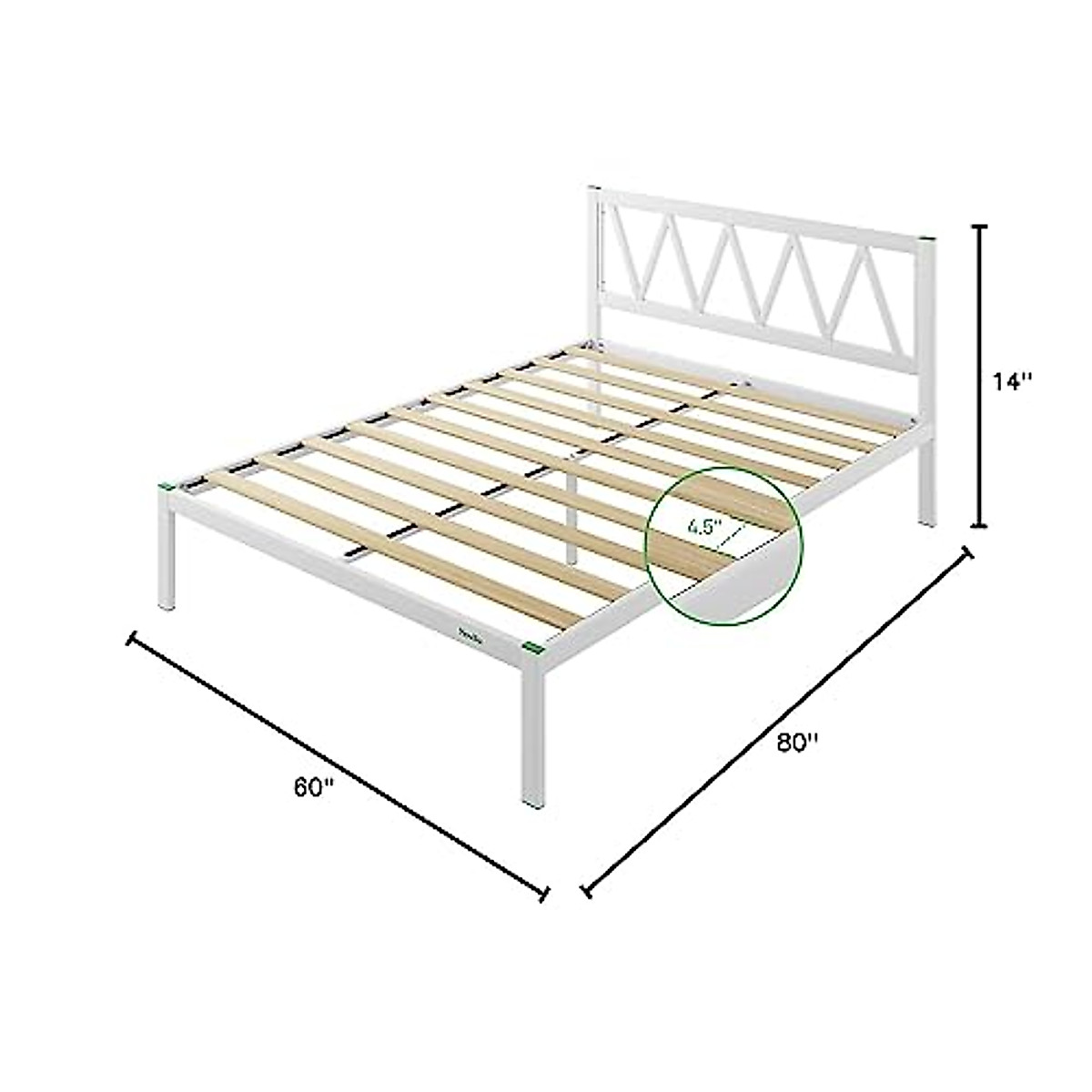 Novilla 14 Inch Queen Size Bed Frame with Headboard, Platform Bed Frame No Box Spring Needed, Metal Queen Bed Frame with Storage Space, Wooden Slats Support, Easy Assembly, White