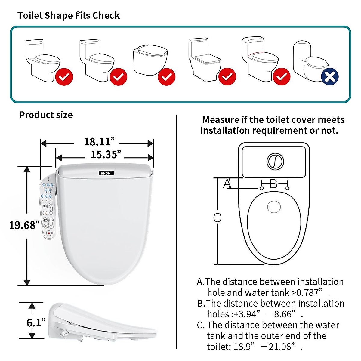 Electric Bidet Toilet Seat,bidets for existing toilets，elongated，One-click intelligent operation, Warm Water Cleaning， slow close，Seat cushion keep constant temperature in winter，With a dryer,White