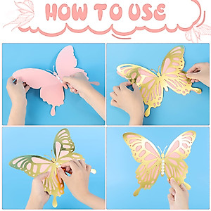 HMASYO 12 Pcs Large Butterfly Party Decoration with Pearls, Gold Pink Big Paper Butterflies in 2 Size, 3D Giant Butterfly Prop Decoration for Birthday Baby Shower Nursery Bedroom Wedding
