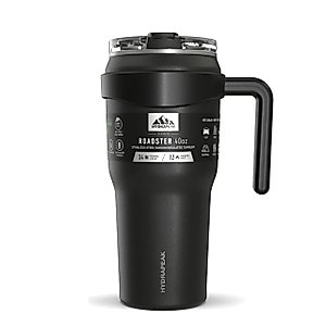 Hydrapeak Roadster 40oz Stainless Steel Tumbler Double Wall Vacuum Insulated Water Bottle With Handle And 2 in 1 Straw Lid (Black)