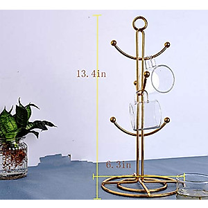 RomanticDesign 6 Holder, Countertop Mug Tree, 6 Hook Coffee Cup Dryer Kitchen Coffee Mug Tree Countertop Tea Cups Holder Stand,Gold