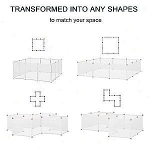 PawHut Pet Playpen DIY Small Animal Cage Open Enclosure Portable Plastic Fence 12 Panels for Bunny Chinchilla Guinea Pig White, 18" x 14"