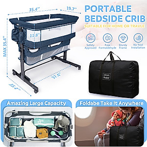 4 in 1 Baby Bassinet, Upgraded Nursery center w/ Diaper Changer, 360° Highly Visible Mesh wall, Comfy Newborn Bassinet with 5 Level Adjustable Height, Portable Baby Travel Crib for baby, Blue