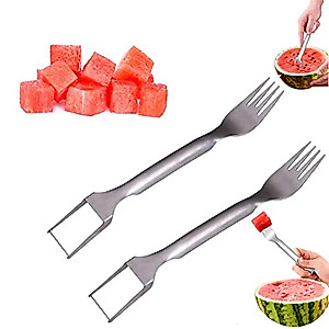 2pcs 2 in 1 Watermelon Slicing Knife, 2023 New Watermelon Slicing Summer Watermelon Fruit Cutting Fork, Double Ended Stainless Steel Fruit Fork Slicing Knife for Party Gathering