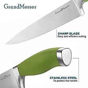 GrandMesser Chef Knife Set, 8" Chef's Knife & 5" Paring Knife with High Carbon German Stainless Steel Forging, Ergonomic Color Non-Slip Handle, Kitchen Knife with Gift Box.
