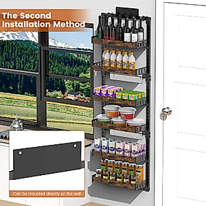 LEOIFE Over The Door Pantry Organizer,6-Tier Adjustable Pantry Door Organizer,Can Be Nailed to The Wall On The Over The Door Spice Rack,Door Spice Rack Organizer Pantry.(6x5.5 Width Baskets,Black)